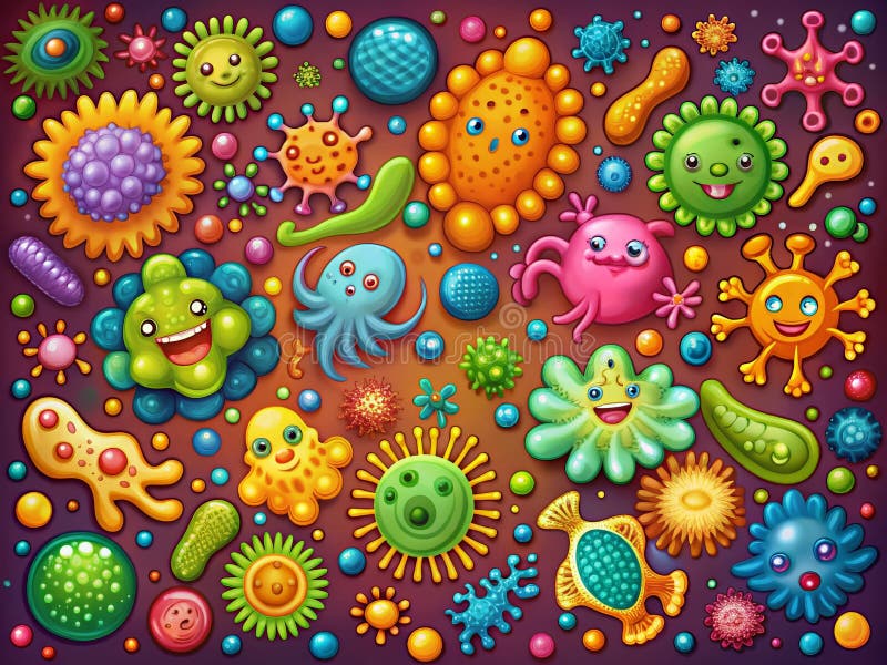 Vibrant Cartoon Microorganisms a Colorful Exploration of Amoebas ...