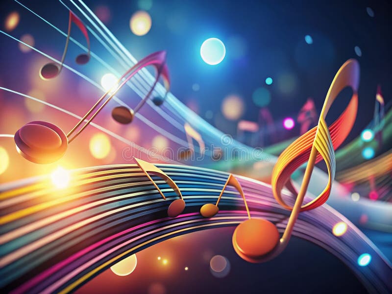 Vibrant Cartoon Musical Notes Spin in Bokeh Effect a Whimsical Artistic ...
