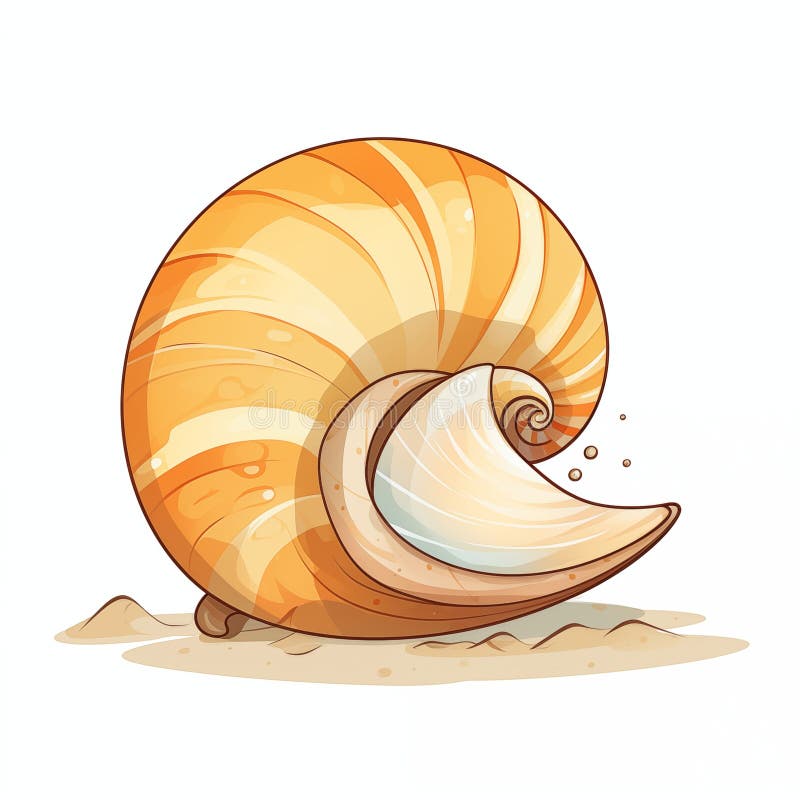 A Vibrant Cartoon Nautilus Shell Resting on a Sandy Surface Under ...