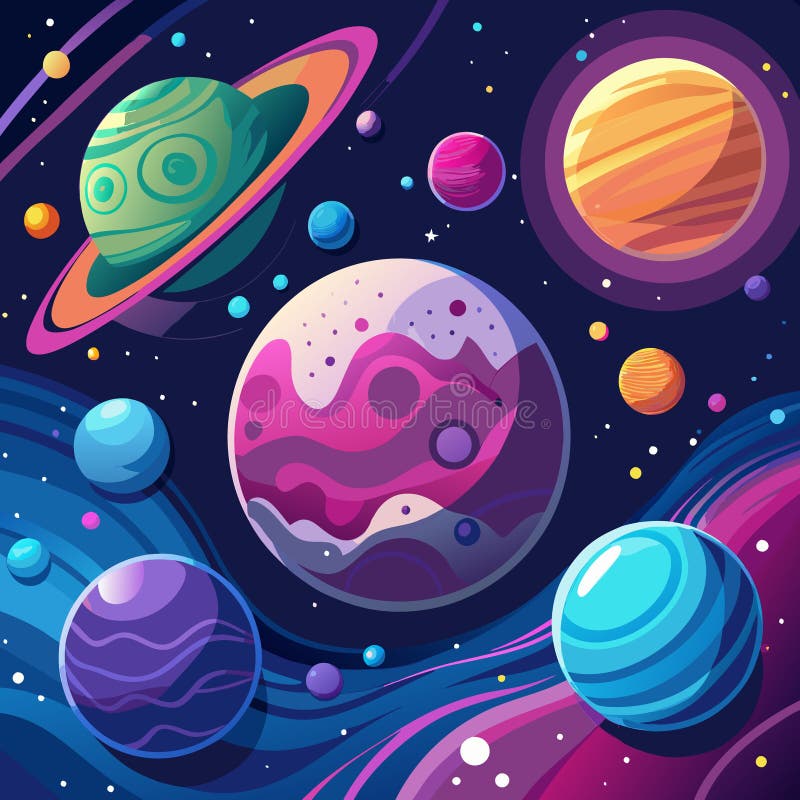 Set of Cartoon Planets, Stars and Satellites. Cosmos Theme Collection ...
