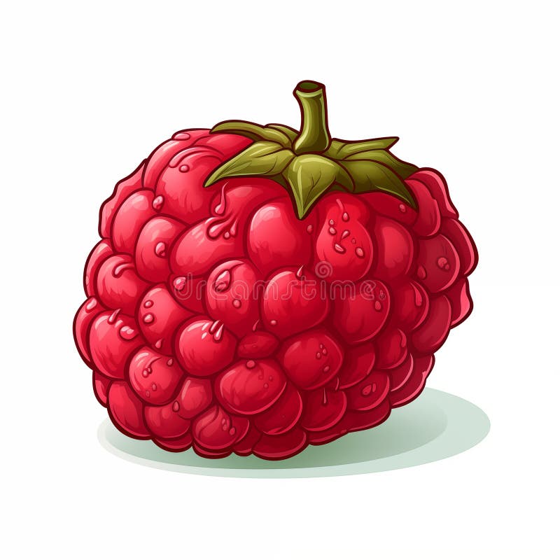 A Vibrant Cartoon Raspberry Sitting on a Flat Surface with a Green Leaf ...