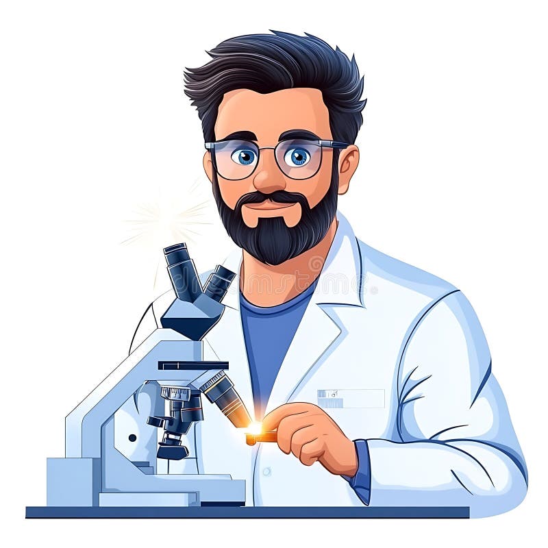 Scientist in Cartoon Style Using Laser in Lab Stock Illustration ...