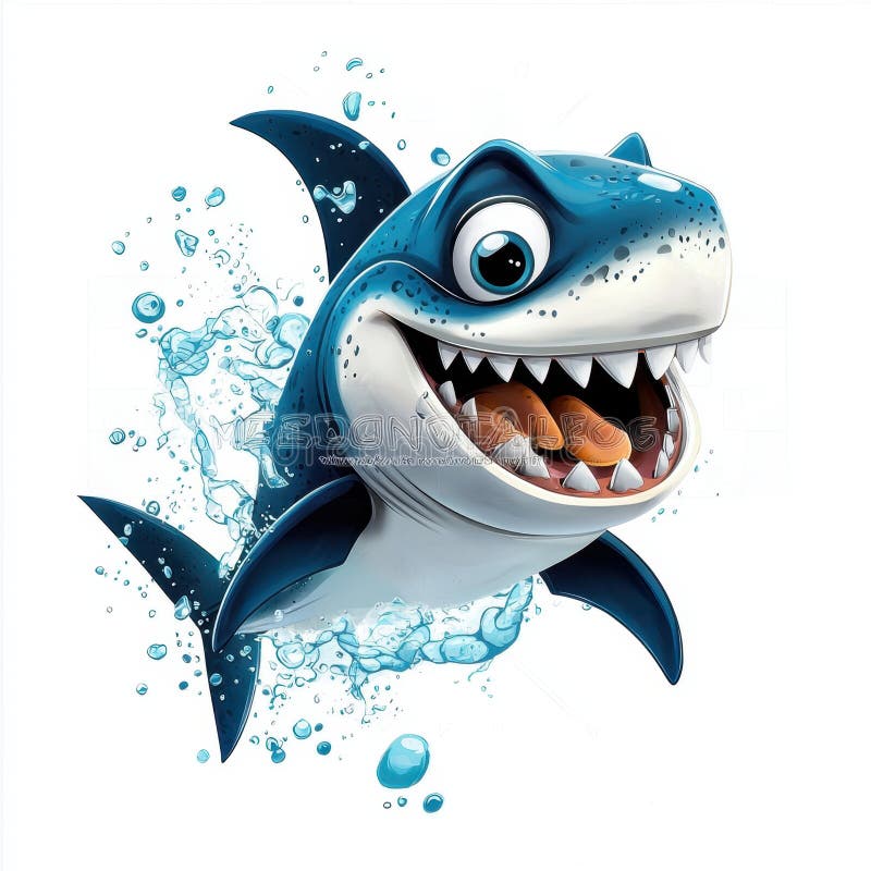 Vibrant Cartoon Shark Character Splashing in Water, Cheerful Expression ...