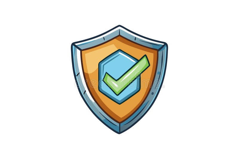 Vibrant Cartoon Shield Design with a Tick Mark Representing Approval ...
