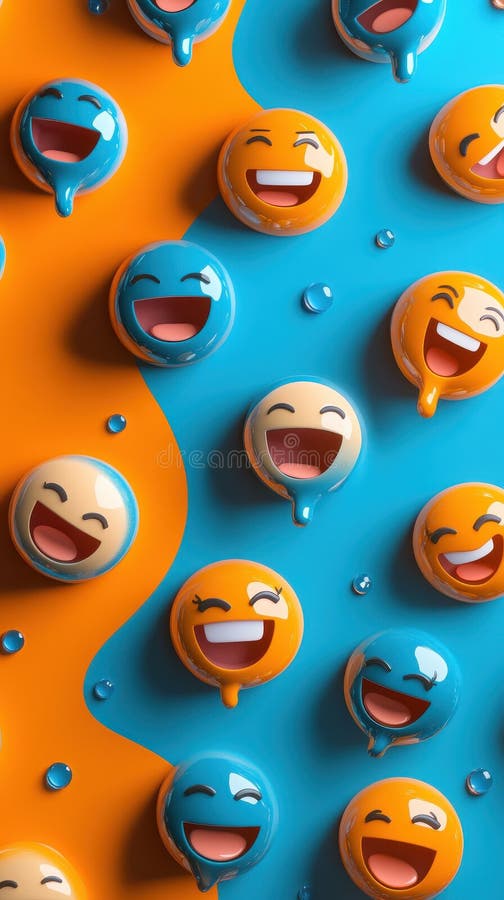 Vibrant Cartoon Smiley Faces on Colorful Blue and Orange Background for ...