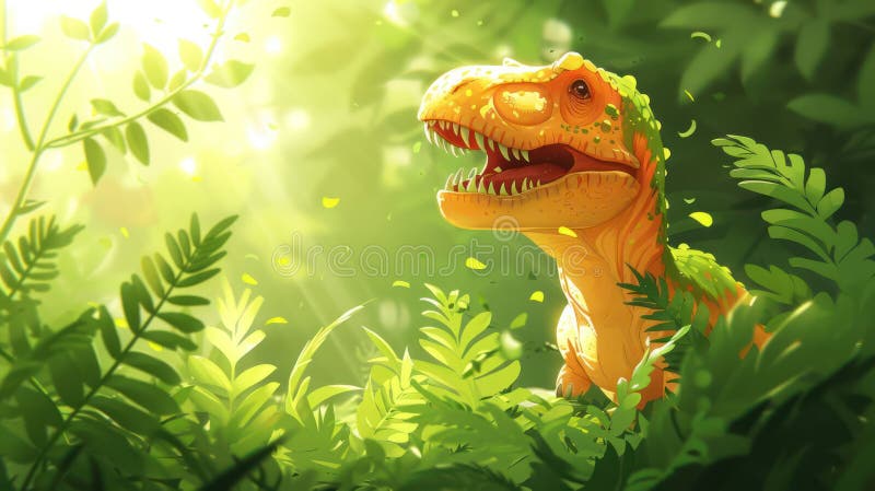 Adorable Baby T-Rex Dinosaur in Lush Green Jungle Sunlight Stock ...