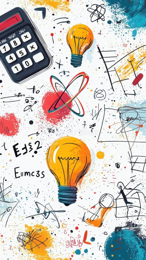 Cartoon Style Pattern with Science Elements, Including Light Bulbs and ...