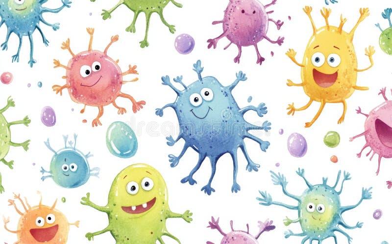 Vibrant Cartoon Viruses with Faces, Available in Different Sizes and ...