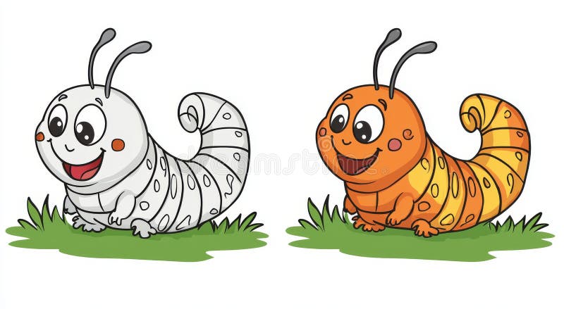 Vibrant Cartoon Worm Character with Outline Design Illustration Stock ...