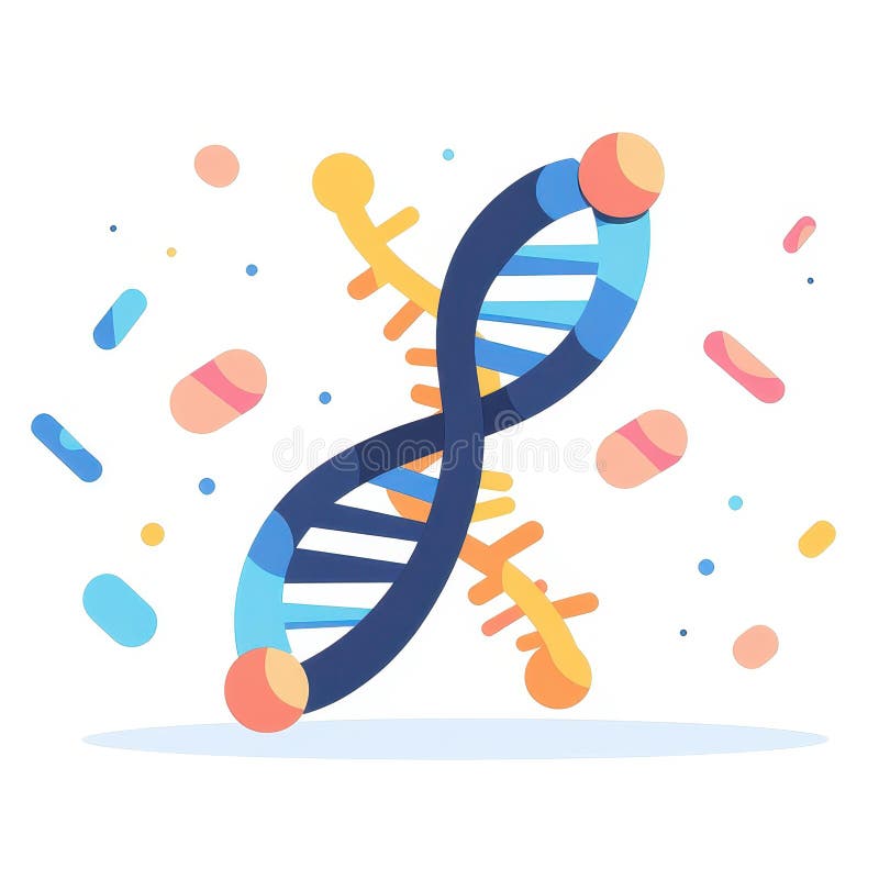 A Vibrant Cartoonstyle Depiction of a DNA Helix, Showcasing the ...