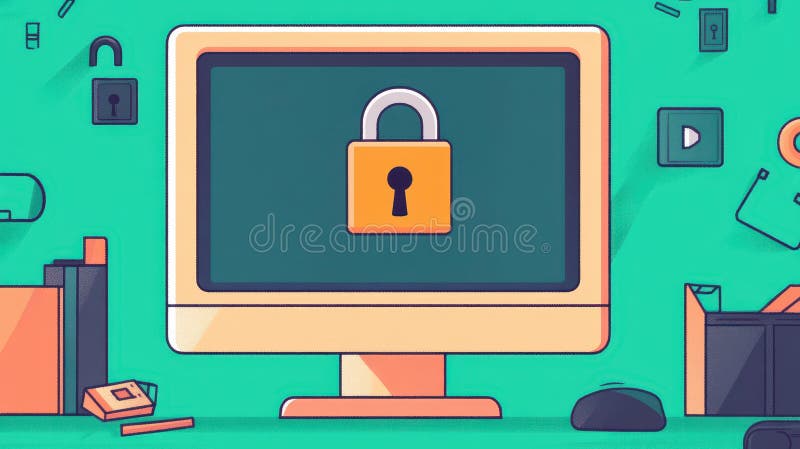 A Vibrant Cartoonstyle Illustration Shows a Computer Screen Locked with ...