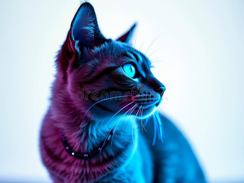 Vibrant Cat with Neon Light Effect Stock Photo - Image of luminance ...