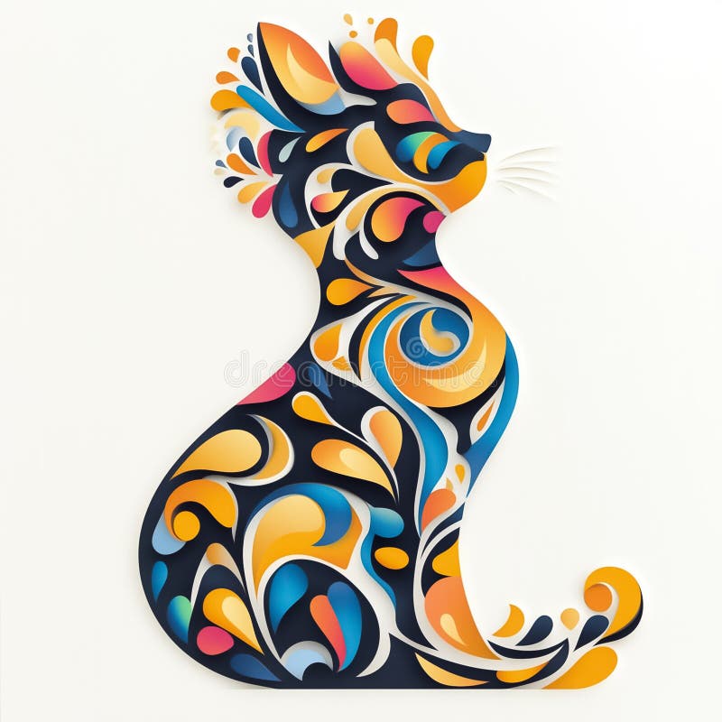 A Vibrant Cat Silhouette Dazzles with Swirling Colors and Patterns ...