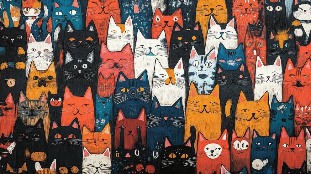 Vibrant Cat-themed Wall Art Featuring Diverse Array of Stylish Feline ...