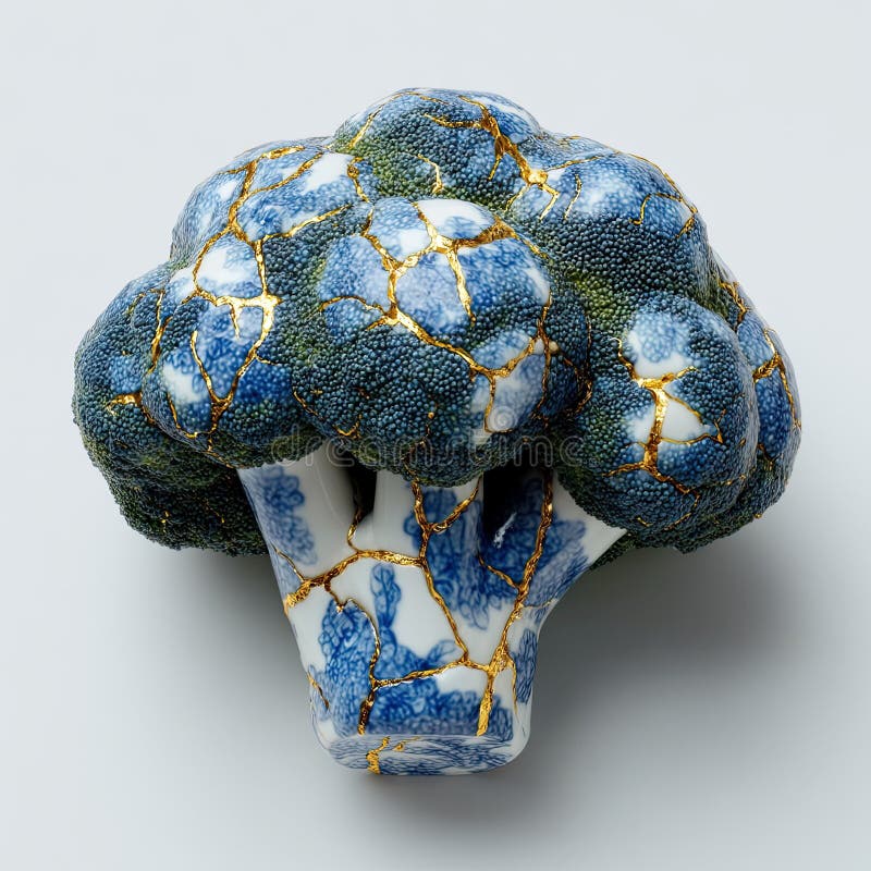 Vibrant Ceramic Broccoli Sculpture on a Decorated Eggshell Base, Soft ...
