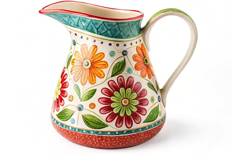 Vibrant Ceramic Pitcher Isolated on White a Study in Color and ...