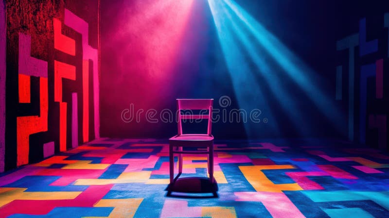 Vibrant Chair in Geometric Room Illuminated by Colorful Neon Lights ...