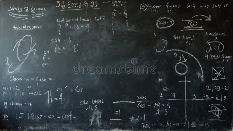 Vibrant Chalkboard Covered in Math Equations and Doodles Stock ...