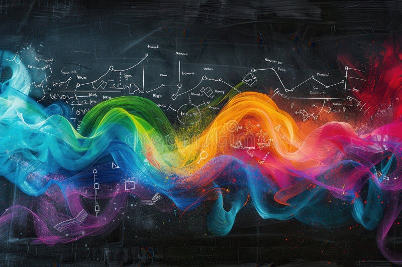 A Vibrant Chalkboard Display Features Colorful Waves of Chalk and ...