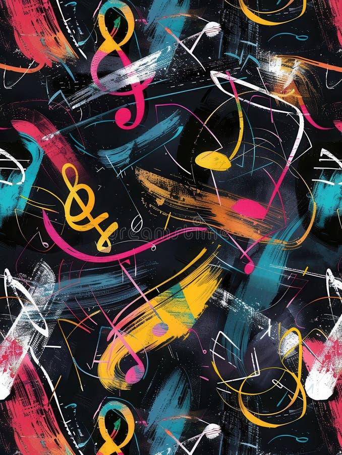 A Vibrant Chalkboard Displays Intertwined Brushstrokes and Musical ...