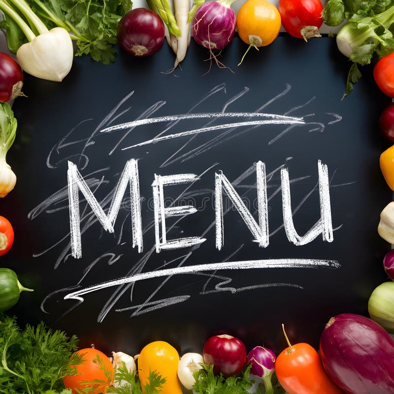 Vibrant Chalkboard Menu Surrounded by Fresh Vegetables, Used in Lively ...