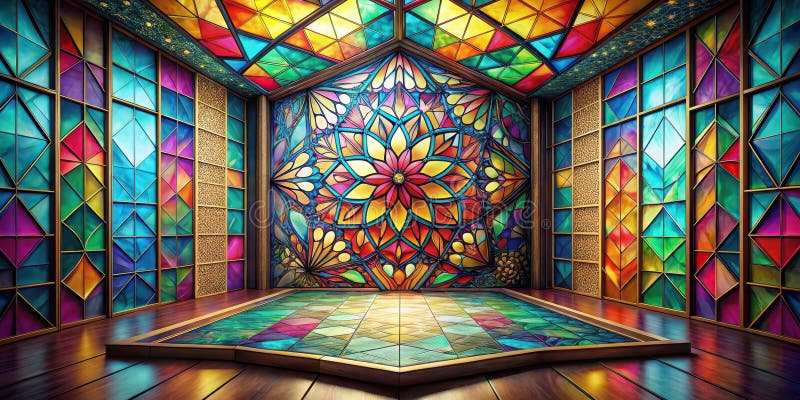 A Vibrant Chamber with Intricate Stained Glass Windows and a Mosaic ...
