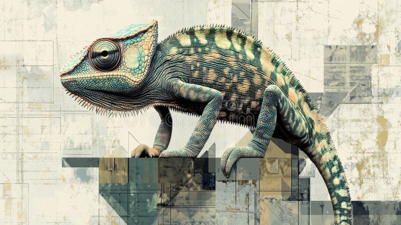 Modern Chameleon Poster Showcasing Abstract Patterns and Textures in ...