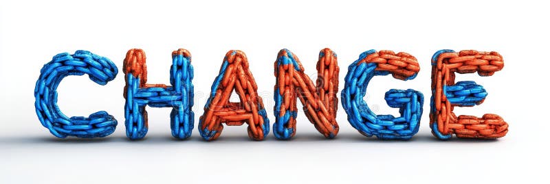 Vibrant CHANGE Sign Crafted from Intertwined Chains and Links, Isolated ...