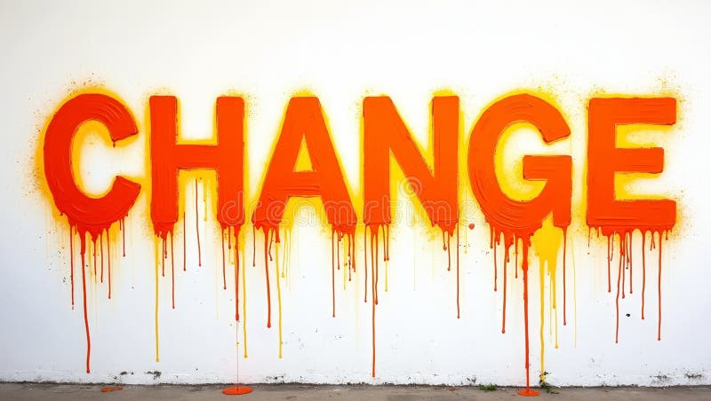 Vibrant Change Word in Bold Paint on White Wall with Splashes Stock ...