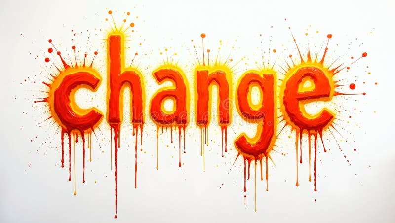 Vibrant Change Word in Bold Paint on White Wall with Splashes Stock ...