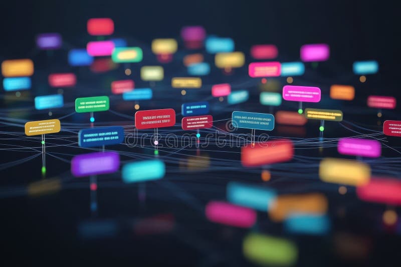 Colorful Digital Chat Bubbles Connected by Lines in a Dynamic ...