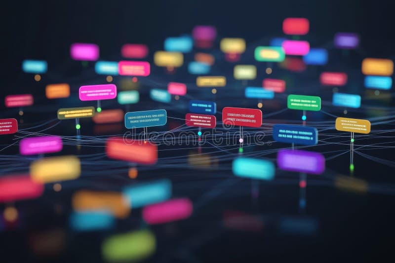 Colorful Digital Chat Bubbles Connected by Lines in a Dynamic ...