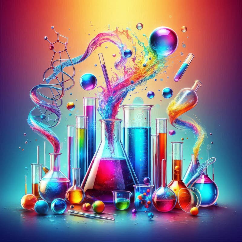 Vibrant Chemistry Lab with Colorful Reactions Stock Photo - Image of ...