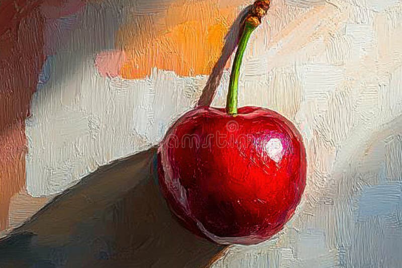 Vibrant Cherry Artwork with Shadow Play in Minimalistic Oil Pastel ...