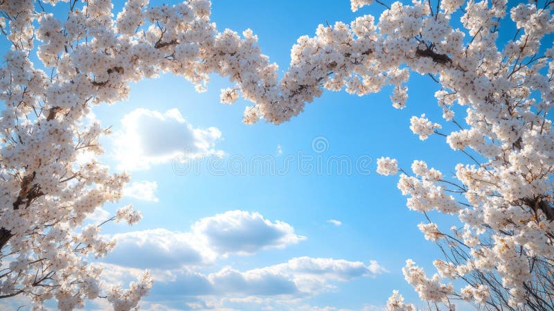 Vibrant Cherry Blossoms Frame Sunny Spring Sky Stock Illustration ...