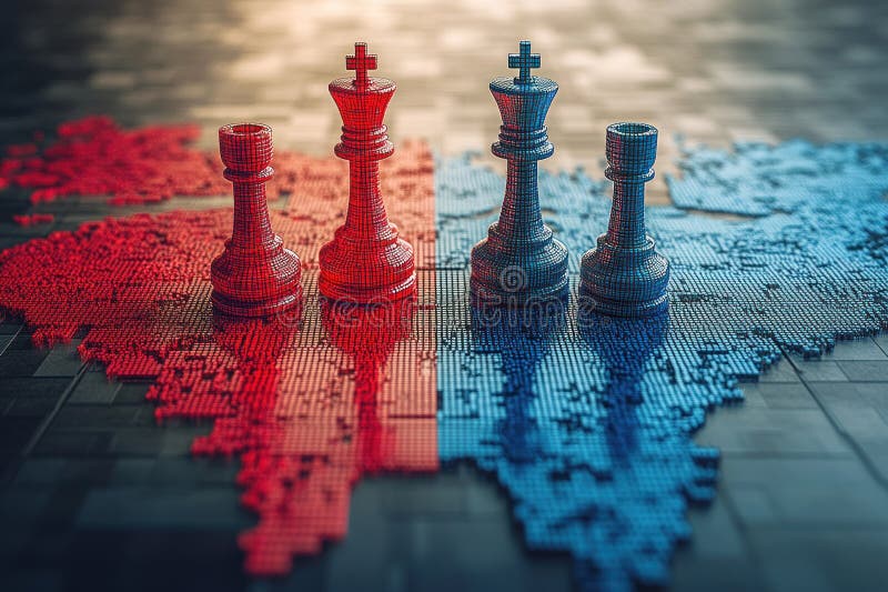 A Vibrant Chess Battle with Red and Blue Kings Poised for Strategy ...