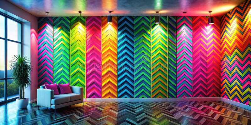 Vibrant Chevron Patterned Wall in a Modern Interior Design Setting with ...