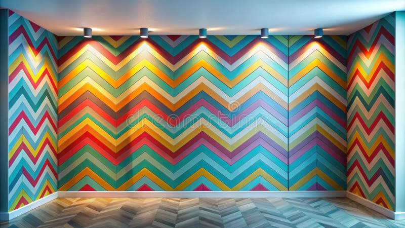 Vibrant Chevron Wall Design in a Modern Interior Space with Recessed ...