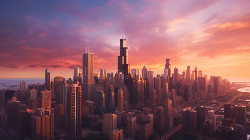 Vibrant Chicago Skyline Scene Stock Illustration - Illustration of ...
