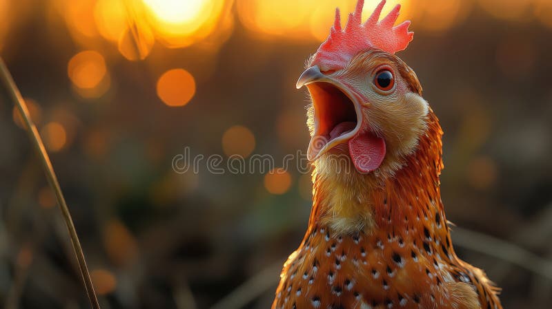 Vibrant Chicken Calling at Sunset in a Rural Setting Stock Photo ...
