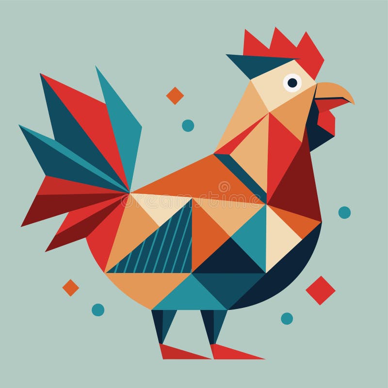 A Vibrant Chicken Design Featuring Geometric Shapes, Set Against a Blue ...