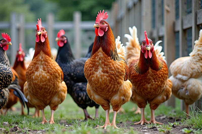 Vibrant Chickens Roaming Freely Sunny Farmyard Setting Stock Photos ...