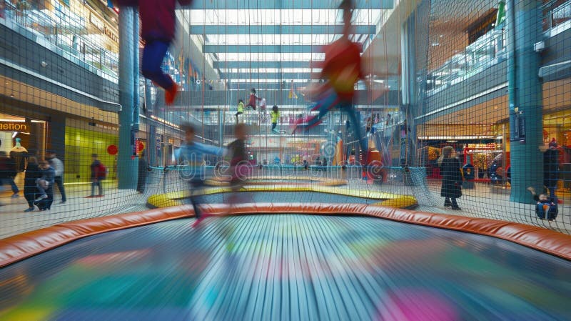 Vibrant Children Trampoline in a Mall Captured in Soft Artistic Blur ...