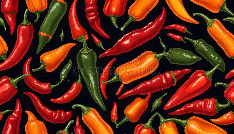 Vibrant Chili Peppers Seamless Pattern: a Spicy Design Stock ...