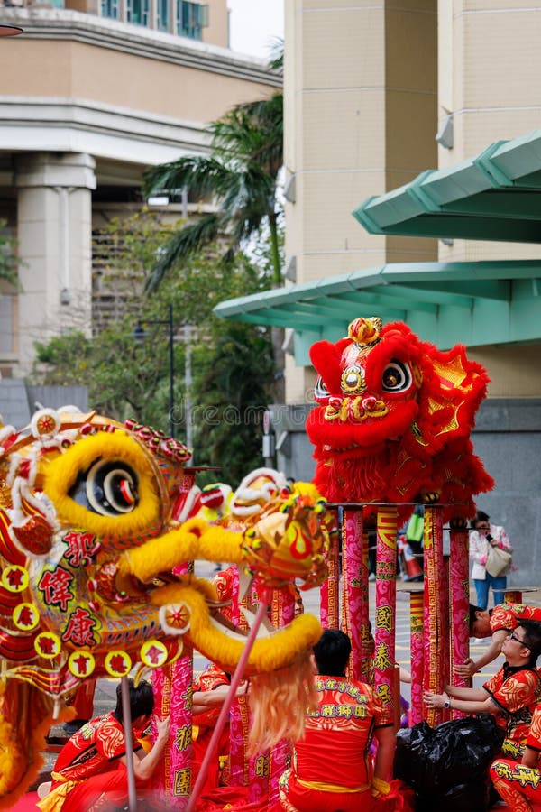 Chinese Lion Dance Performance in Cultural Celebration Editorial Stock ...