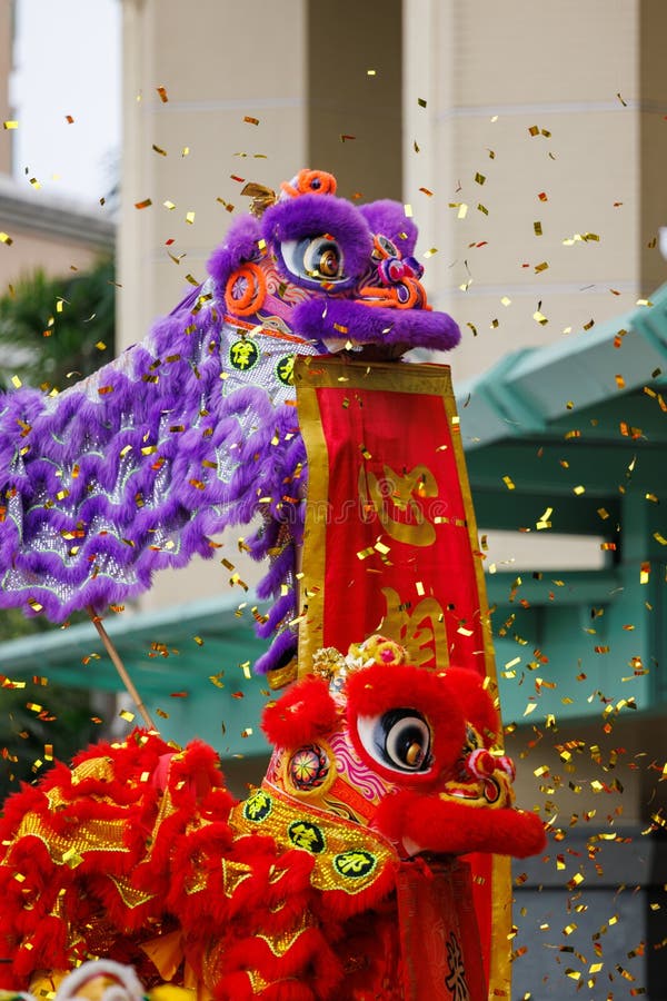 Chinese Lion Dance Performance in Cultural Celebration Editorial Stock ...