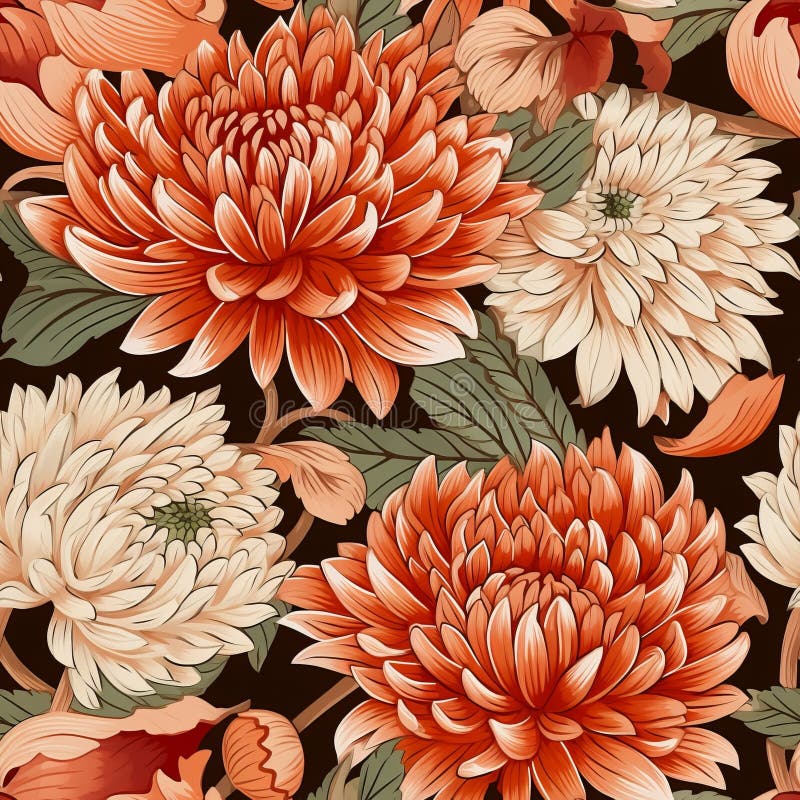 Vibrant Chrysanthemum Flower Seamless Pattern in Top View for Textile ...