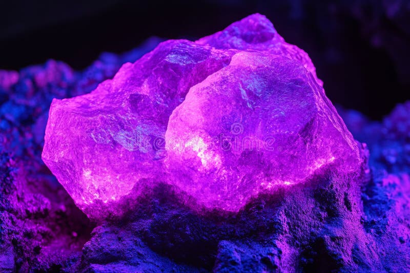 A Vibrant Chunk of Uranium Ore is Illuminated by Ultraviolet Light ...