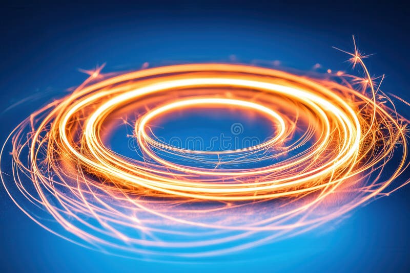 A Vibrant Circle of Light is Spinning Rapidly Against a Blue Background ...