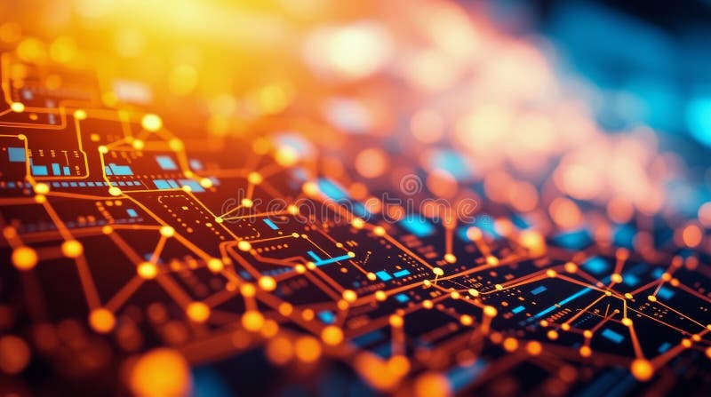 Vibrant Circuit Board Design Illuminated in Warm Colors Showcasing ...